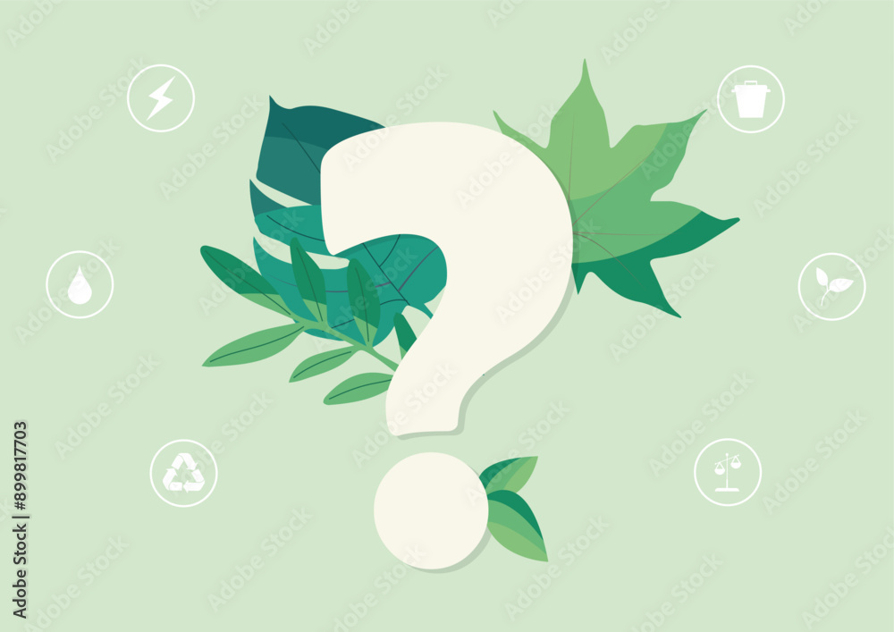 Green Question Mark with Icons. Environmental questions illustration ...