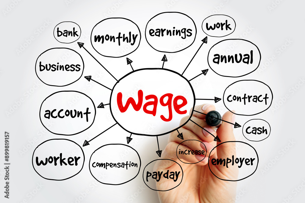 Wage mind map, business concept for presentations and reports Stock ...