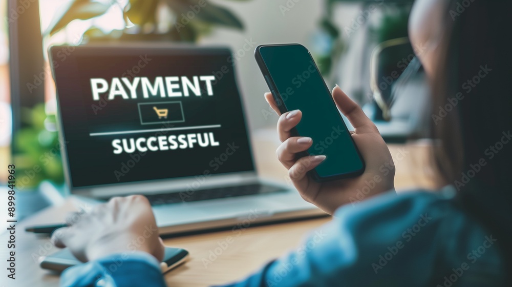 Digital screen displaying Successful Payment with a secure transaction ...