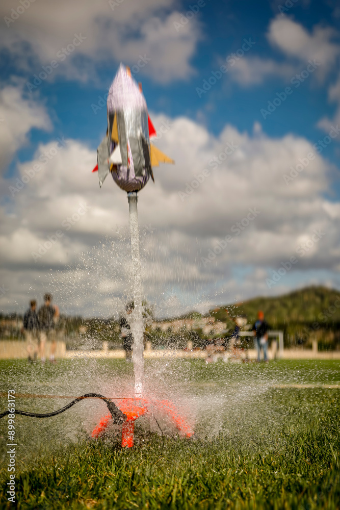Water Bottle Rocket Launch for School Project. Water Bottle blurred ...