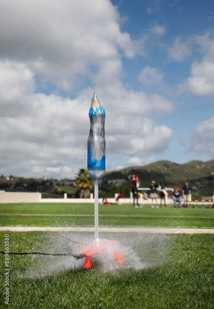 Water Bottle Rocket Launch for School Project. Water Bottle blurred ...