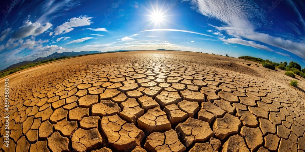 Dry ground and cracked earth caused by global warming, captured with a ...
