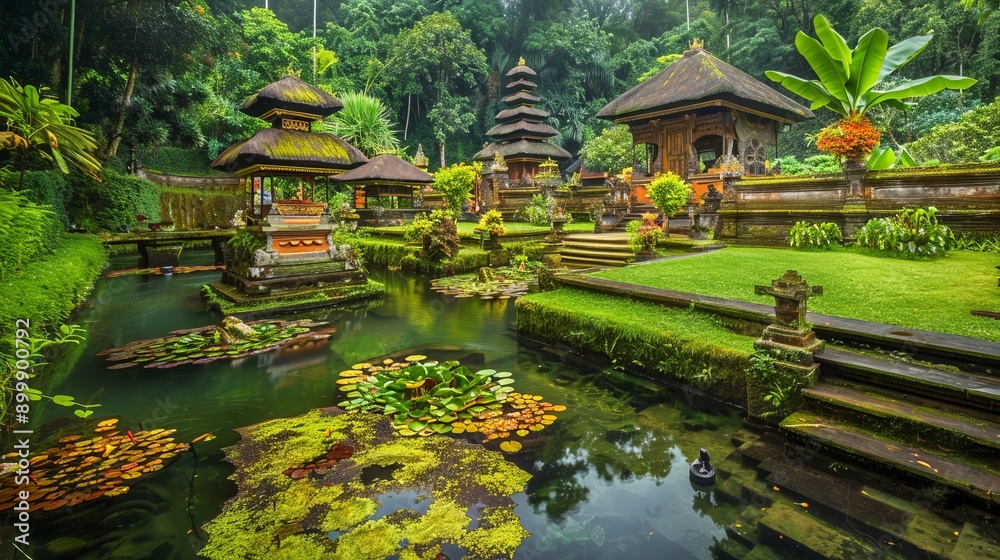 Amazing view of pond with lotus flowers near Pura Saraswati Hindu ...