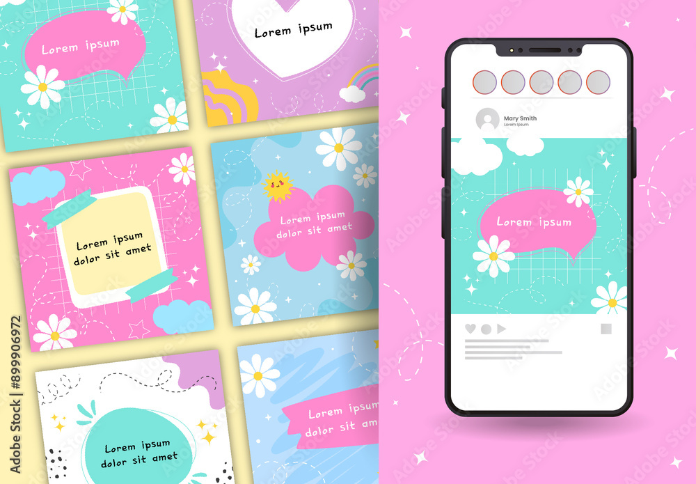 Pastel Aesthetic Cute Social Media Post Template Stock Template | Adobe ...