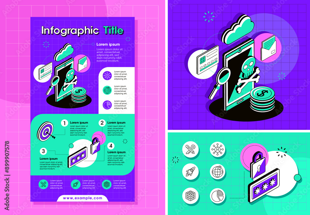 Pink and Green Cybersecurity Data Protection Infographic Template Stock ...
