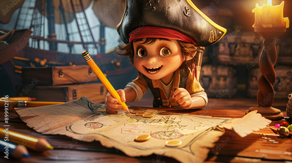 Intrepid Explorer Coloring Treasure Map with Gold and Silver Pencils in ...