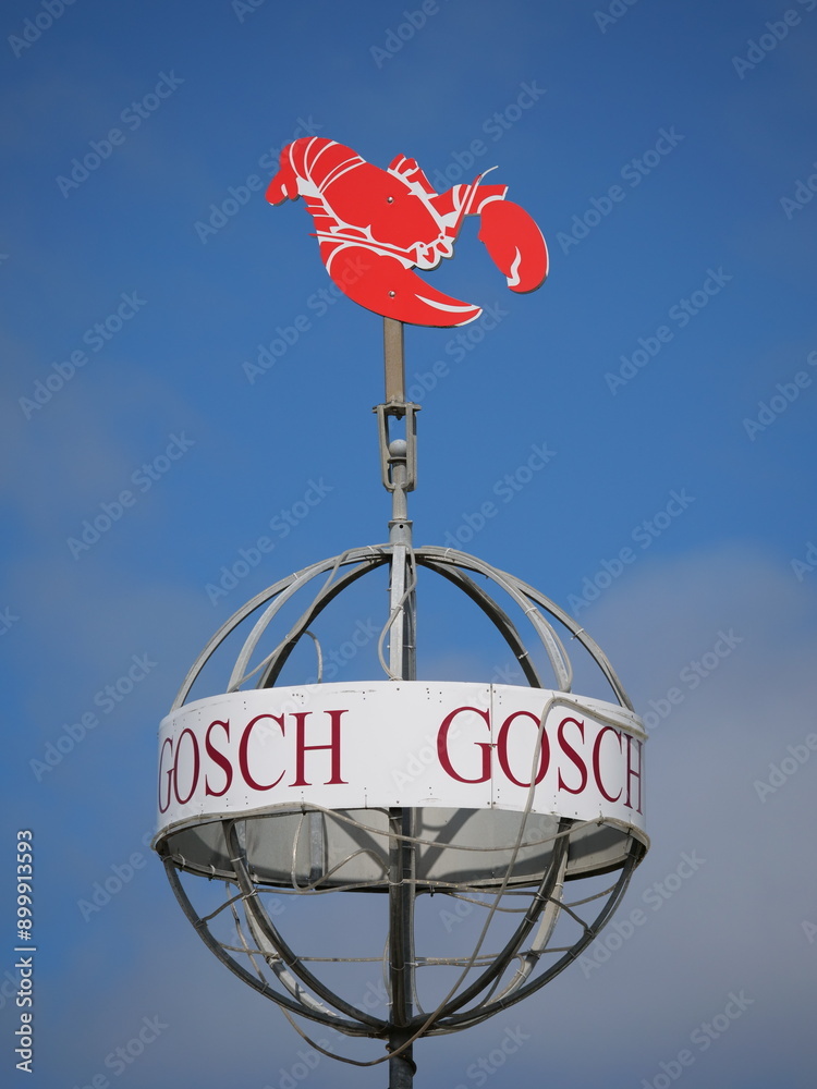 sign of Gosch, Lobster sign, blue sky, St. Peter Ording, Germany, 22 ...