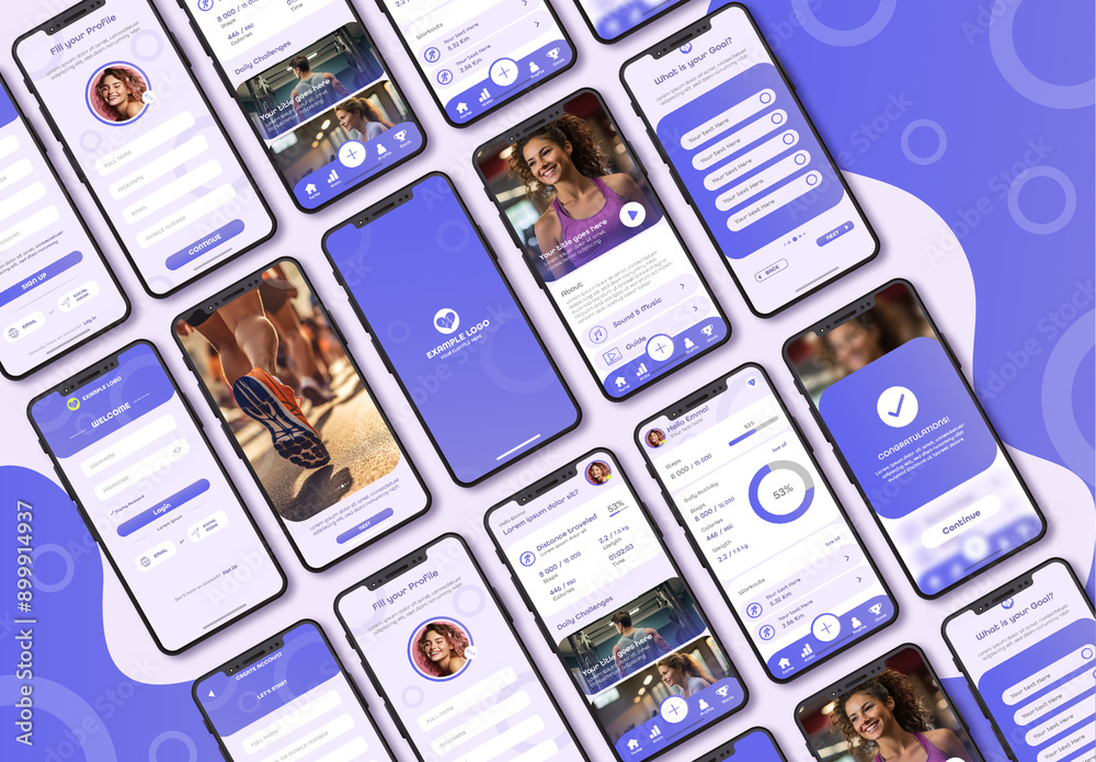 Purple Soft Pop Fitness Smartphone Interface Ui Mobile Kit With