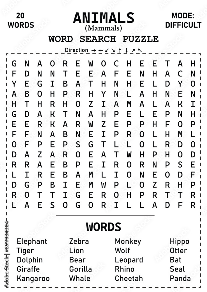 Exciting and Challenging 15x15 Animal Word Search Puzzle Featuring ...