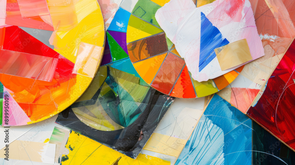 Depict the exploration of color theory and geometric forms, with color ...