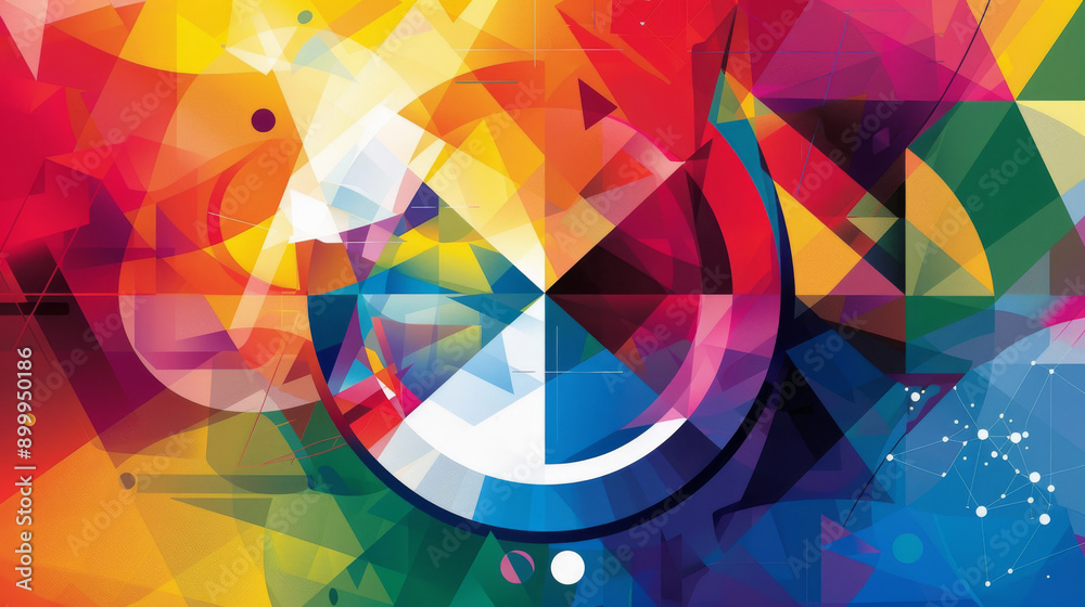 Depict the exploration of color theory and geometric forms, with color ...