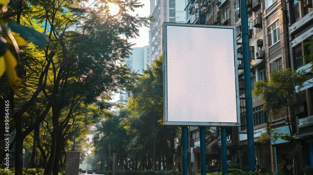 An empty huge poster mockup on the roof of a mall; white template ...