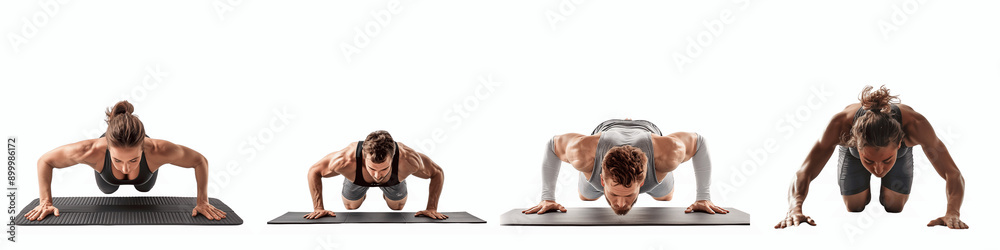set of a person doing push-ups on a mat, person performing push-ups on ...