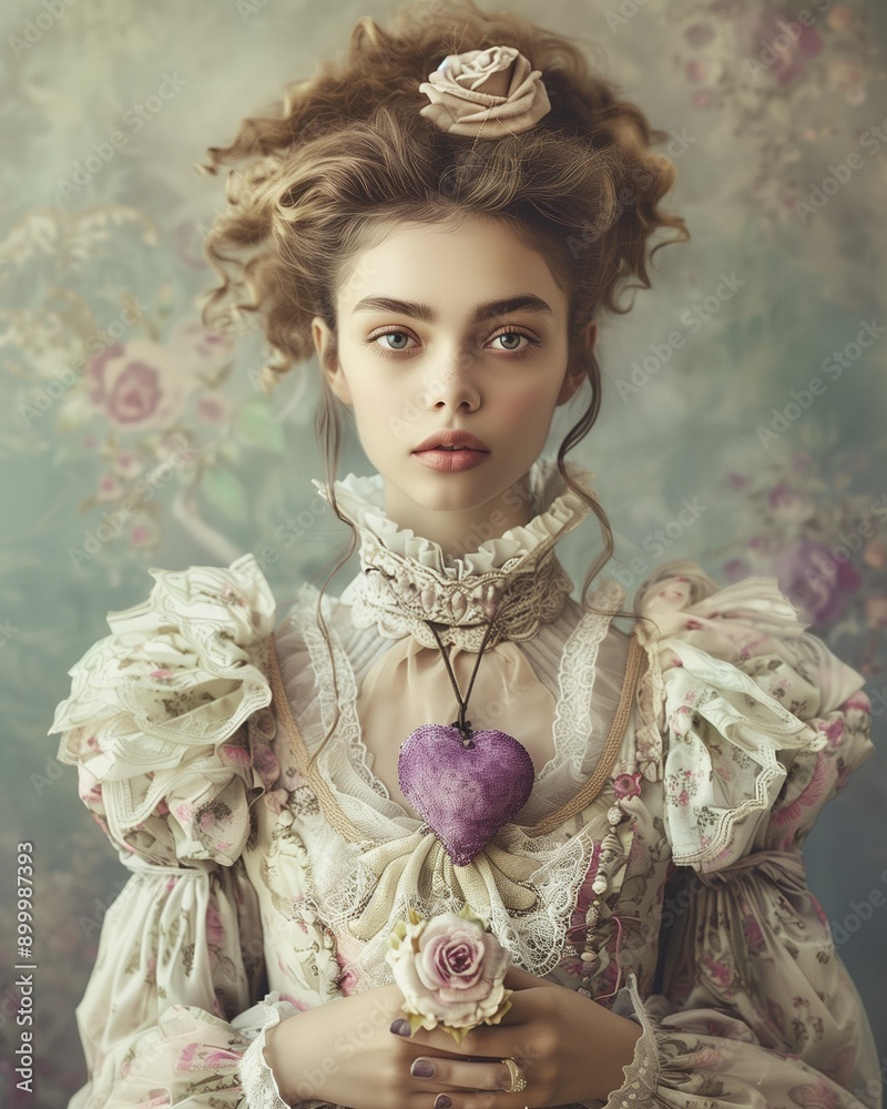 Old fashioned Renaissance portrait of a beautiful woman in a pompous ...