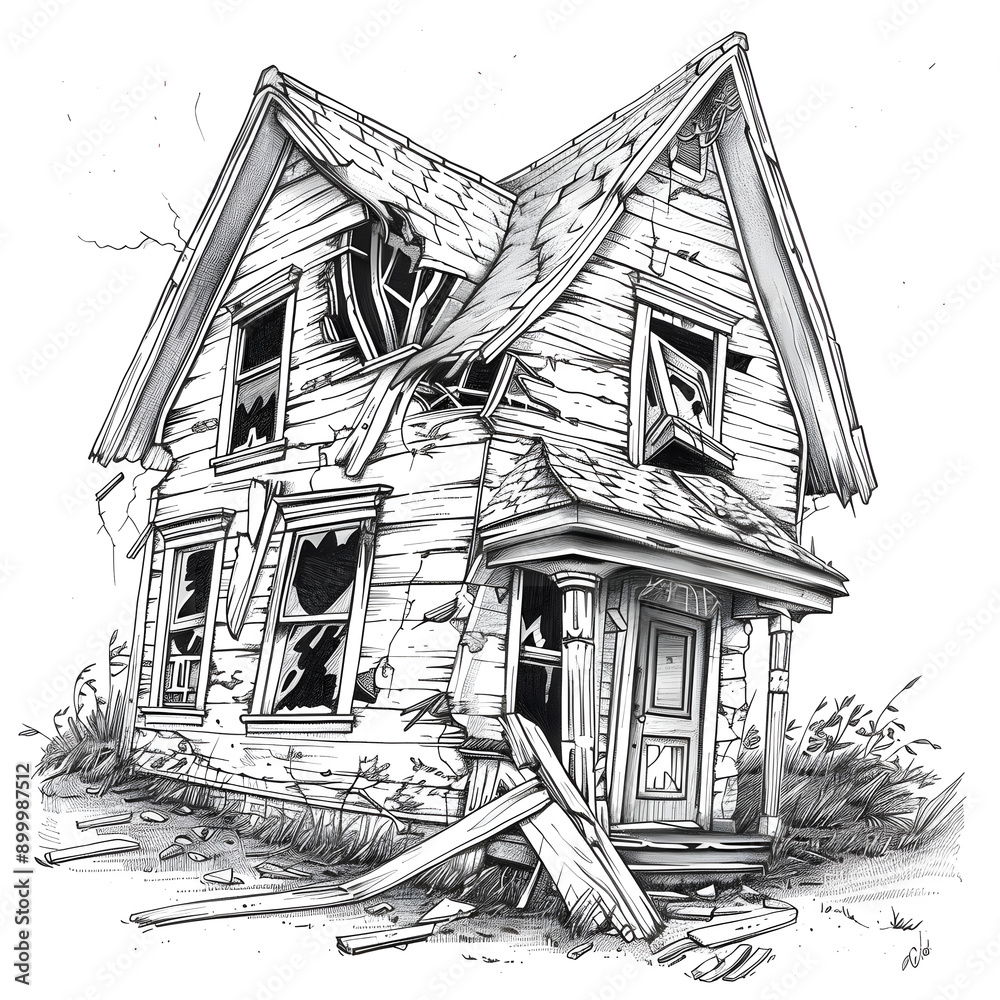 broken poor abandoned house coloring pages for children and adults ...