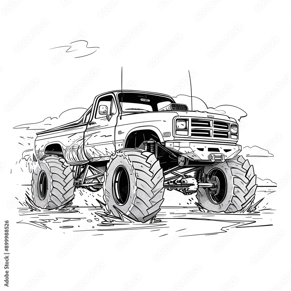 ภาพประกอบสต็อก Outline drawing of Cartoon monster truck car concept ...