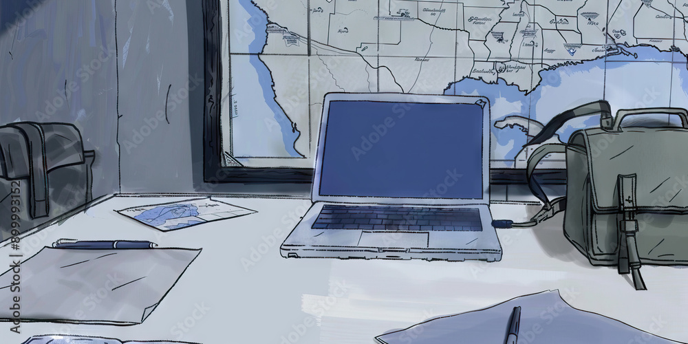 Marine Corps Operations Center: A field-ready desk with a laptop, maps ...