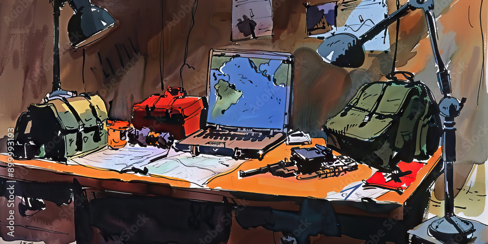 ภาพประกอบสต็อก Marine Corps Operations Center: A field-ready desk with ...