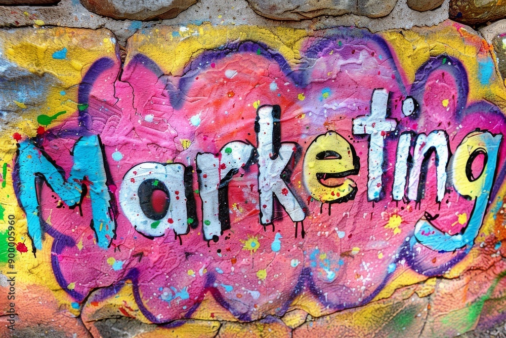 Graffiti style marketing concept with vibrant colors and bold text ...