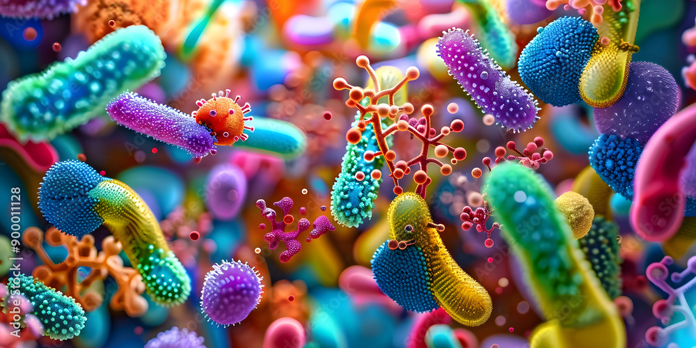 Concept of microscopic microbiome view of bacteria culture in the gut ...