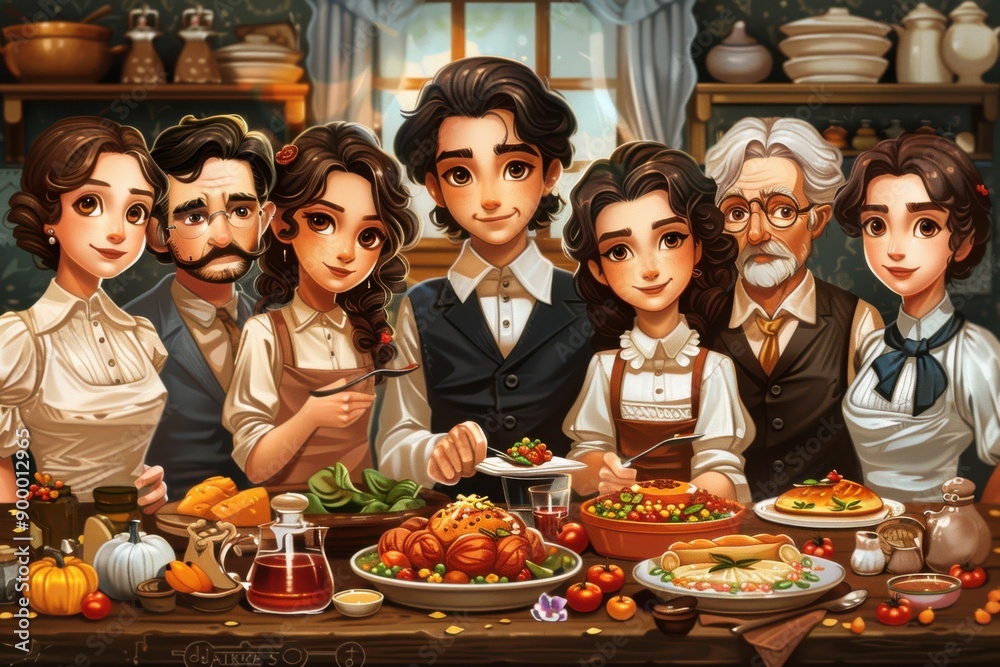 Image of a multicultural family enjoying a meal together, with ...