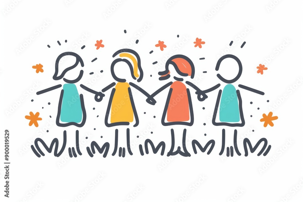 Cartoon illustration of diverse people holding hands collaborative and ...