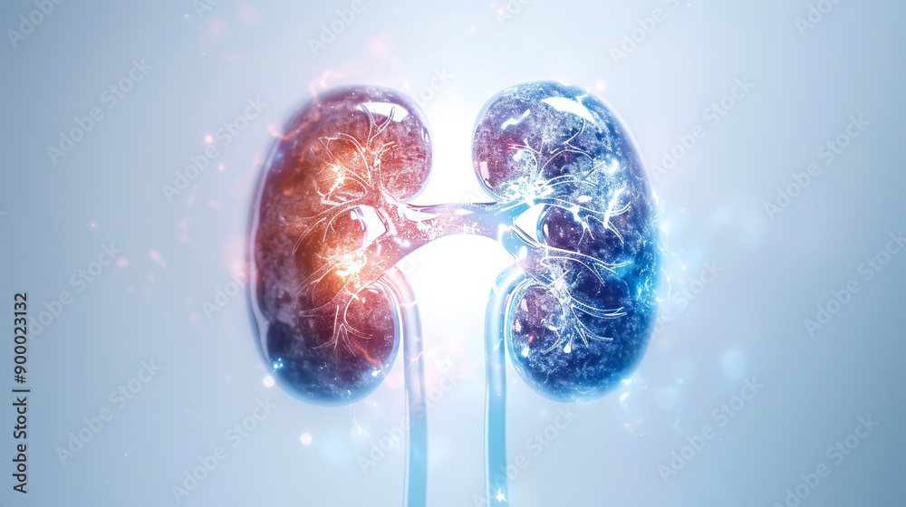 Colorful and abstract representation of human kidneys, showcasing their ...