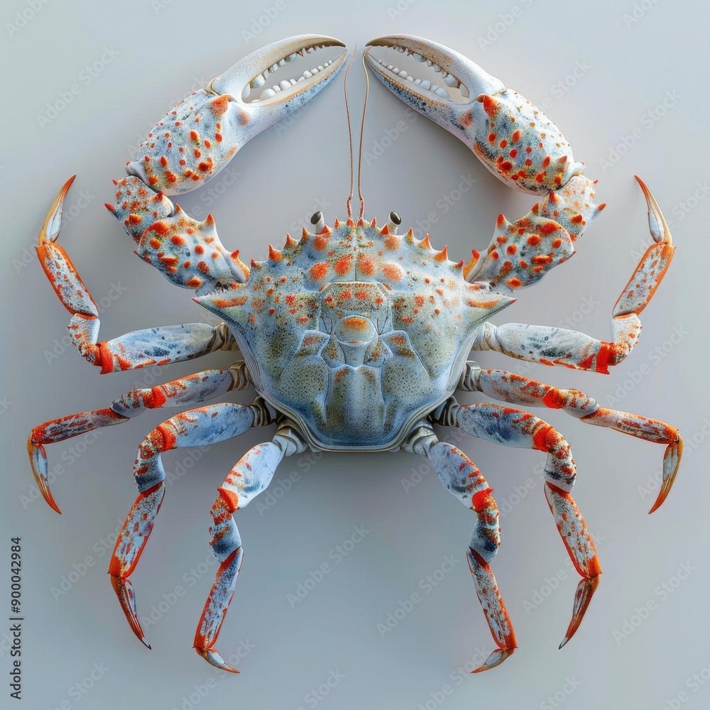Generate a photorealistic image of a crab. The crab should be blue and ...