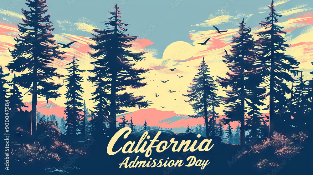 California Admission Day with a retro, vintage postcard style ...