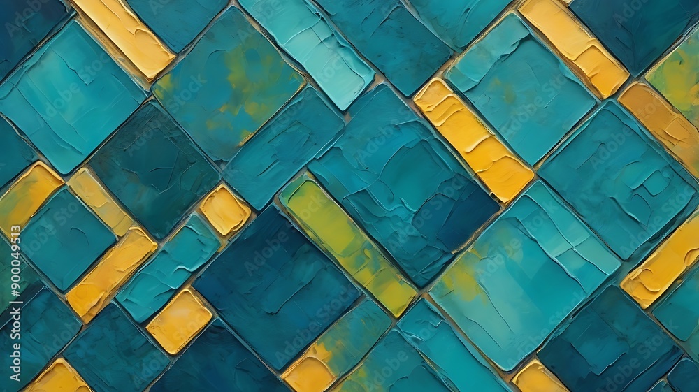 Close-up view of a textured abstract painting. The layout consists of a ...