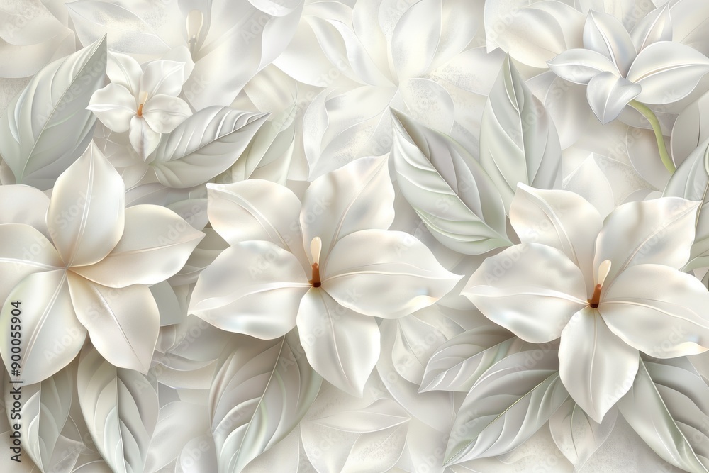 Artistic illustration of white flowers on a textured background ...