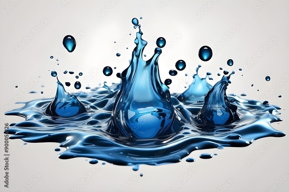 Blue water drop droplet drip liquid splash swirl wave on transparent ...