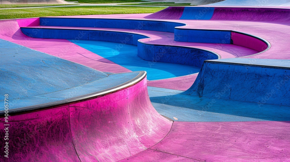 Geometric skate park with angular ramp shapes and sleek board designs ...