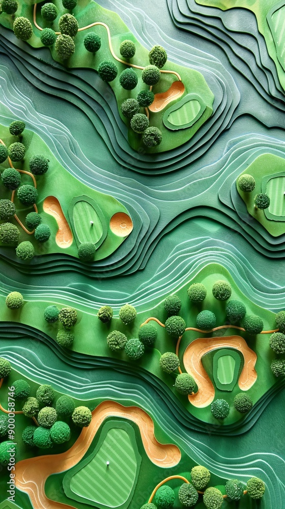 Clean golf course illustration with geometric fairway patterns and ...