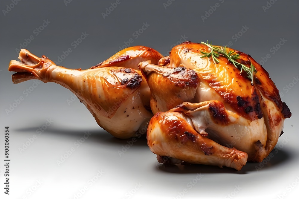 Set of Roasted grilled turkey chicken drumstick thigh on transparent ...