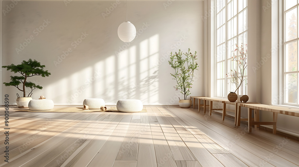 Bright and airy studio with hardwood floors and minimalist decor ...