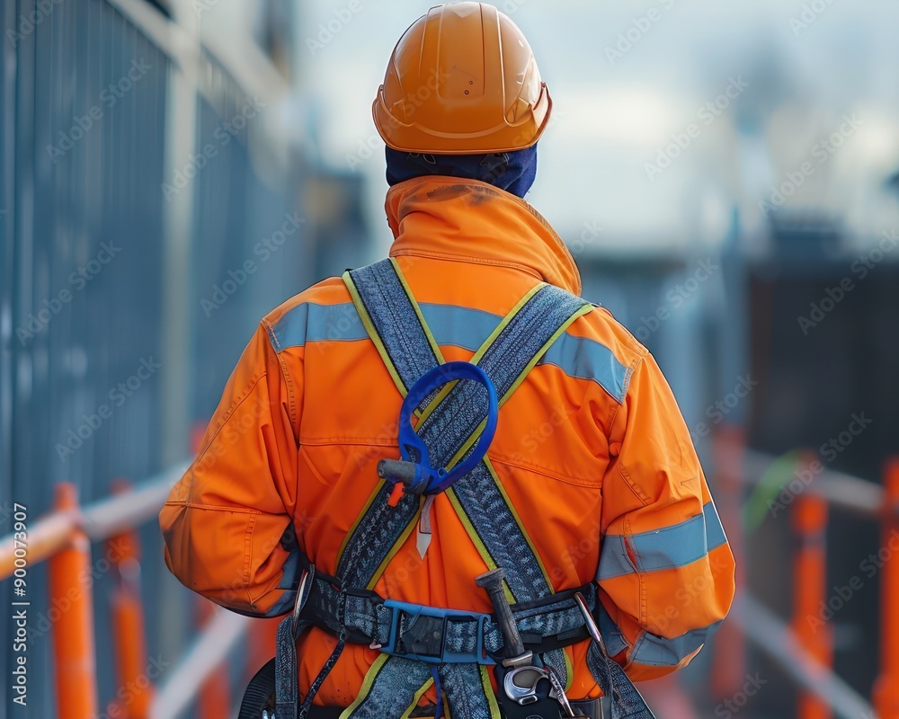 Foto de Construction Worker Wearing Safety Gear and Harness on Site ...