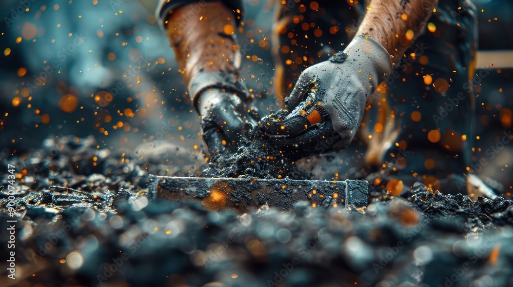 Skilled Tradesman Using Construction Tools on a Busy Construction Site ...