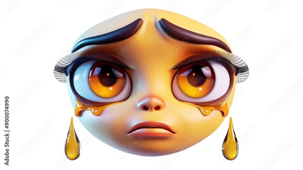 A 3D luxury girl face emoji with tears streaming down, eyes sad, set ...