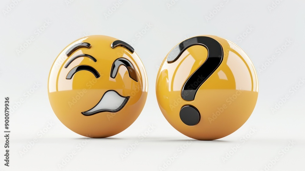 A pair of luxury 3D question mark emojis, one winking playfully and the ...