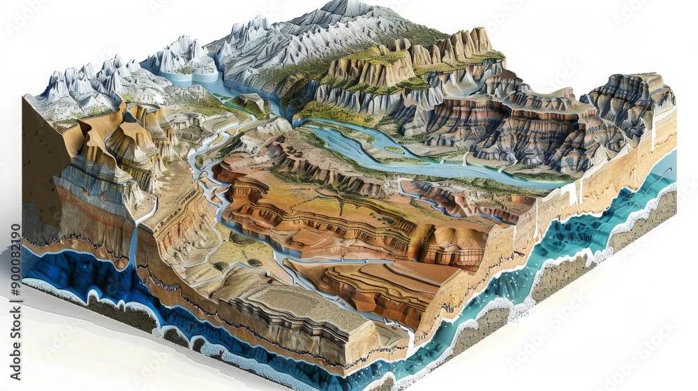 geological diagram of mountains, oceans and rivers Stock Illustration ...