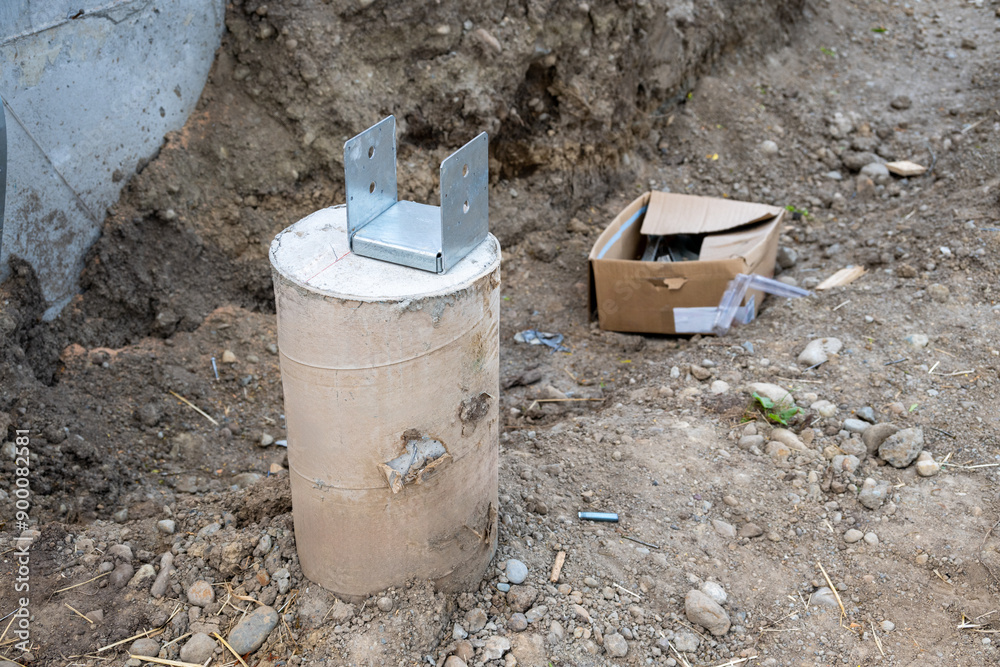 New house construction in residential neighborhood, closeup job site ...