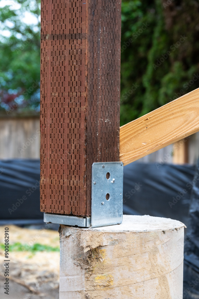 New house construction in residential neighborhood, closeup job site ...