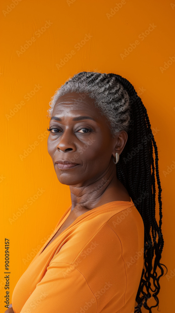 profile of middle aged black woman with braided hair, braids, cornrows ...