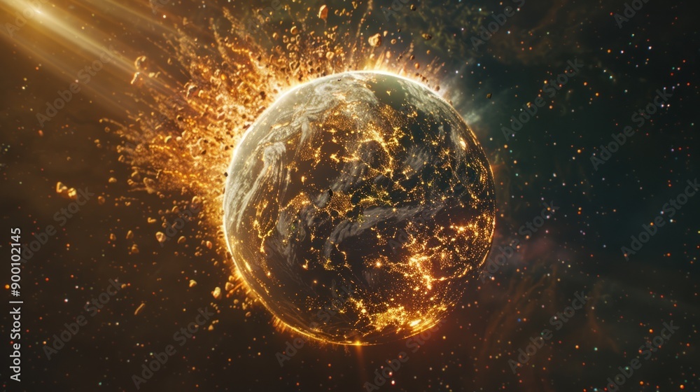 Exploding planet Earth on the space view Stock Illustration | Adobe Stock