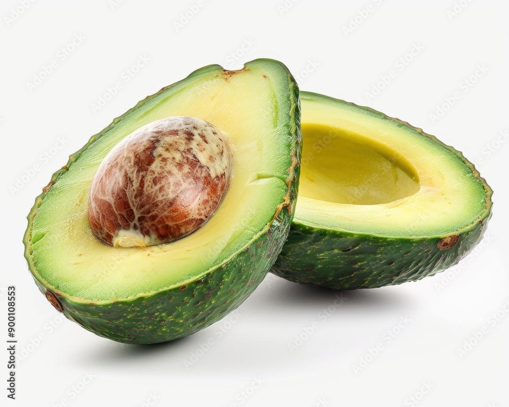 Take a photo of a perfectly cut avocado. The avocado should be green ...