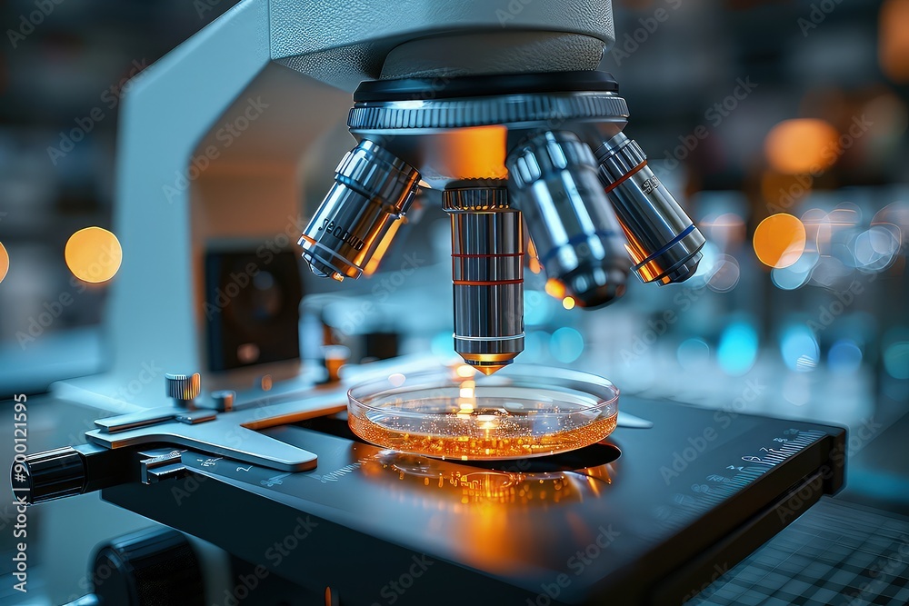 Microscope and petri dishes in a lab. In this snapshot, scientists ...
