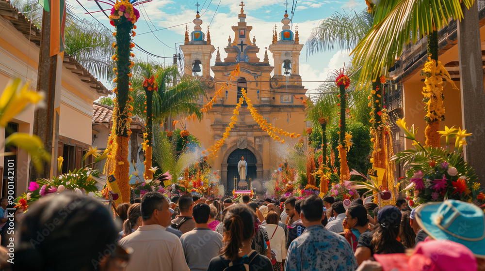 Feast of San Mateo, religious procession with people carrying a statue ...