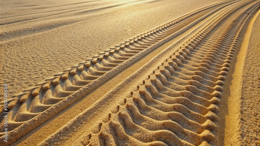 Detailed description Tire tracks in the sand created using normal ...