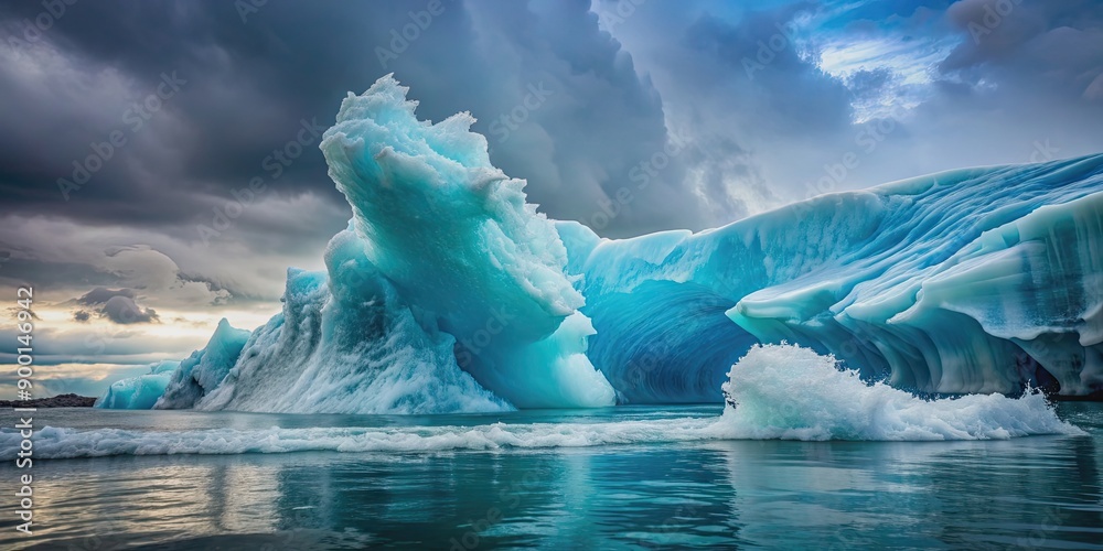 Iceberg breaking off in water causing a wave due to climate change ...